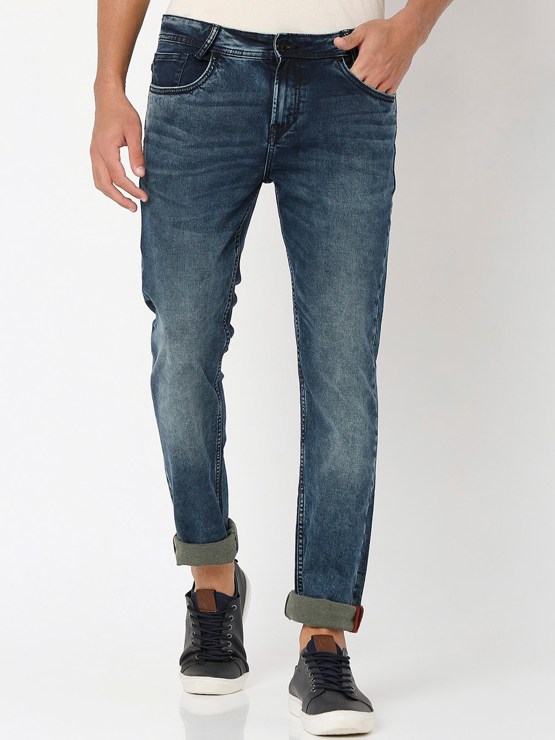 Buy Mufti Men Blue Slim Mid Rise Clean Look Heavy Fade Stretchable ...