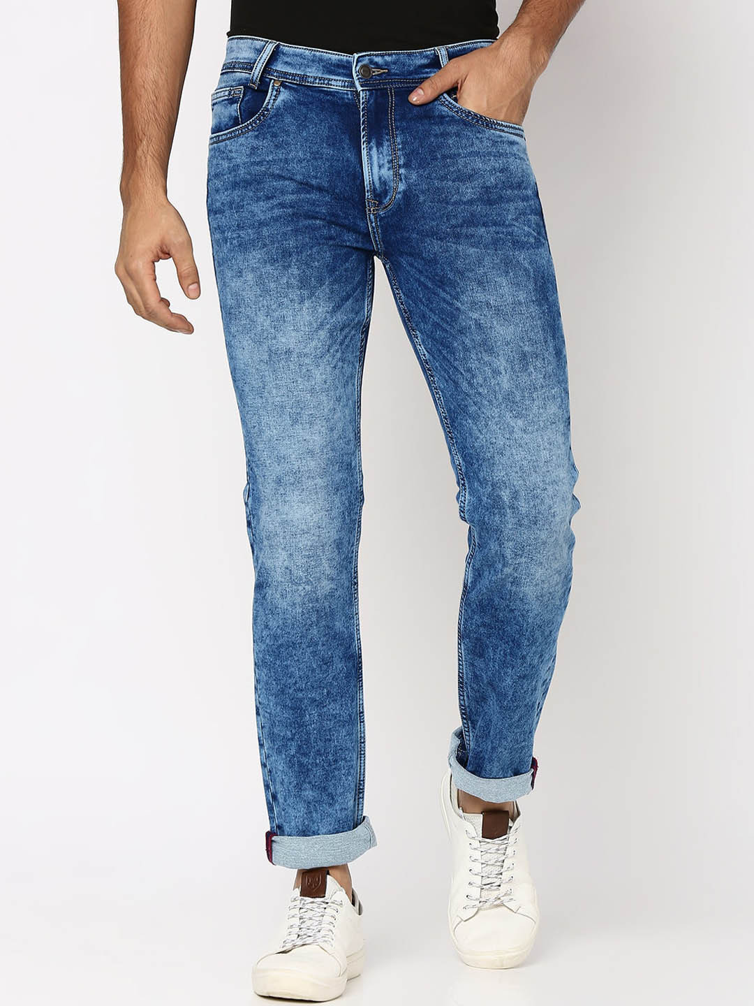 Buy Mufti Men Straight Fit Heavy Fade Clean Look Stretchable Jeans ...