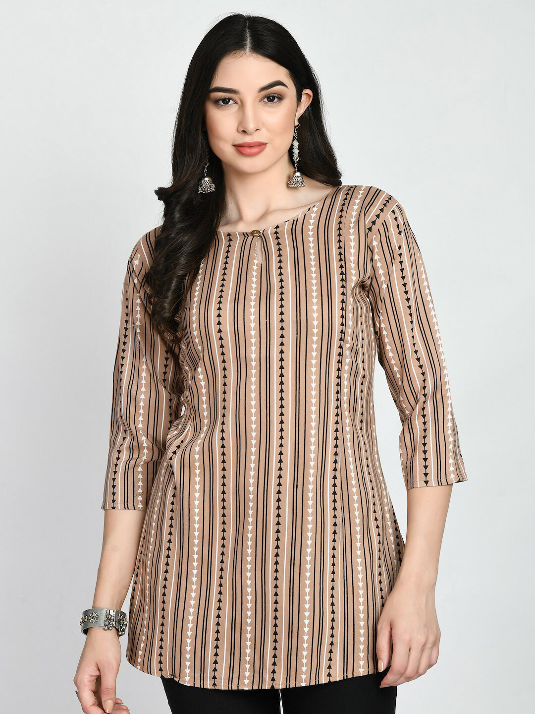 Buy HERE&NOW Beige & Pink Sand Floral Printed Kurti - Kurtis for Women ...