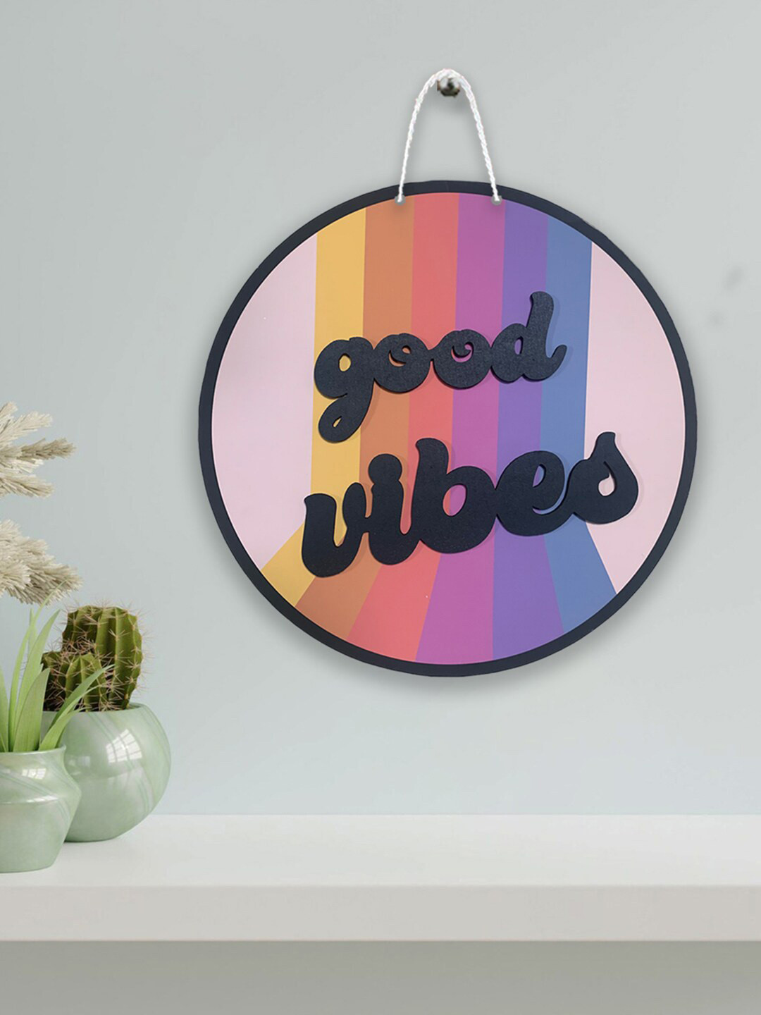 Buy Art Street Black & Purple Good Vibe Sign Printed Round MDF Wooden ...