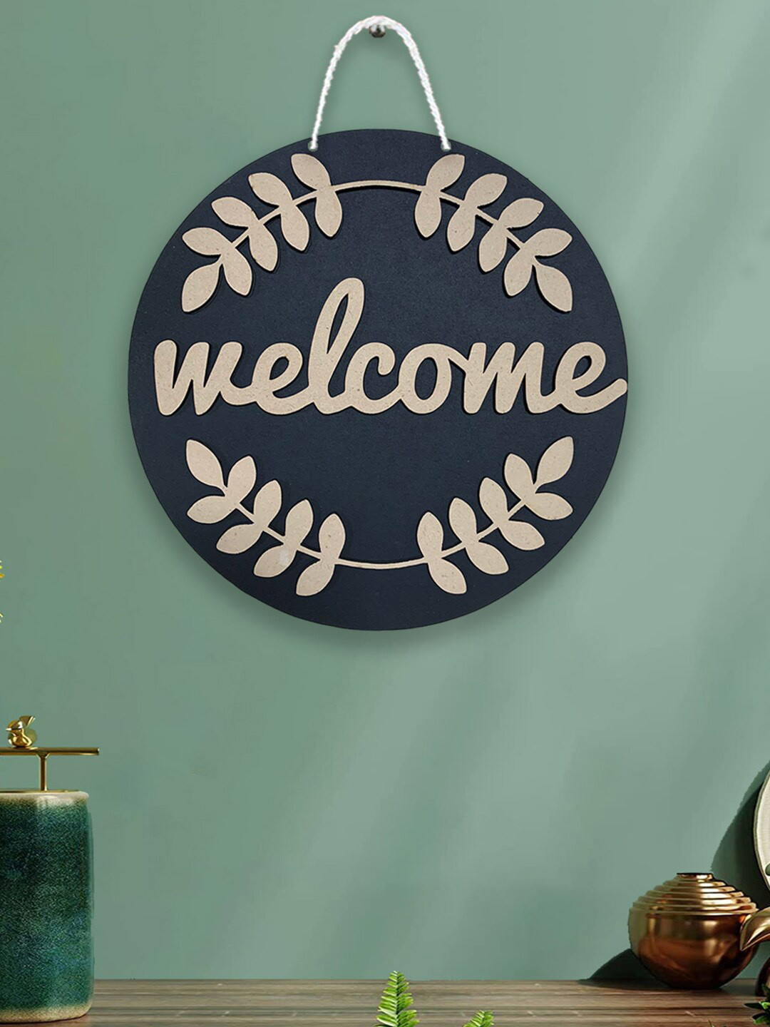 Buy Art Street Black & Brown Welcome Sign Round MDF Wooden Wall Decor ...
