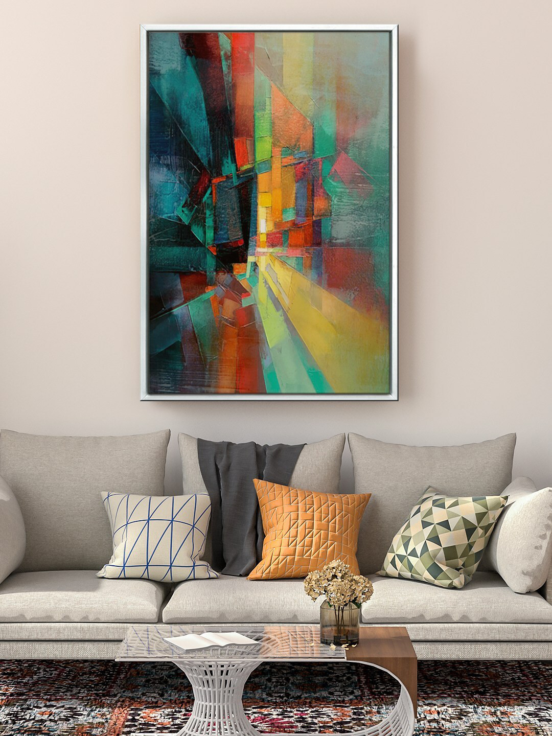 Buy 999Store Floating Blue & Yellow Abstract Painting Wall Art - Wall ...