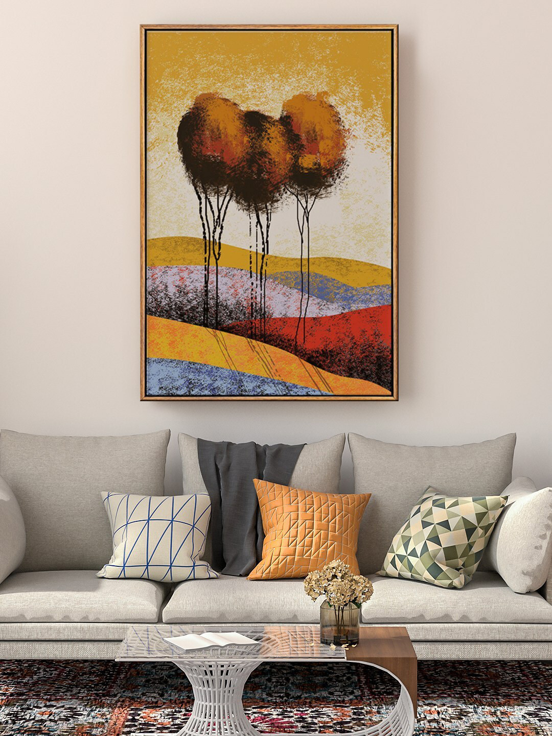 Buy 999Store Floating Frame White & Brown Trees Painting Wall Art ...