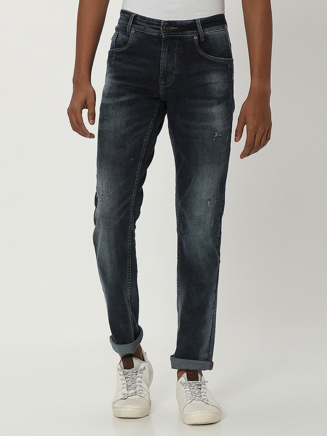 Buy Mufti Men Slim Fit Mid Rise Low Distress Clean Look Heavy Fade ...