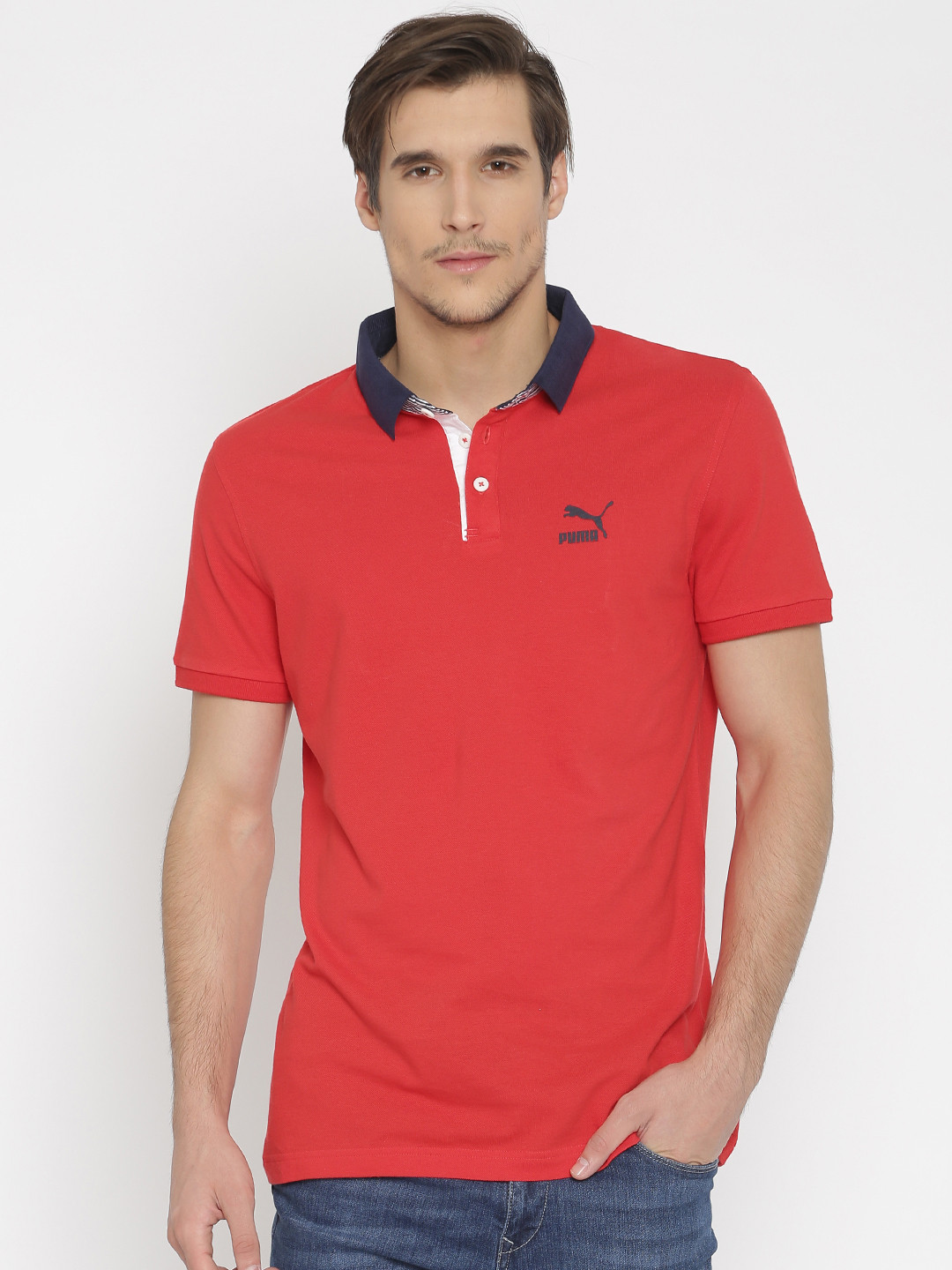 Buy Puma Men Red Regular Fit Polo Pure Cotton T Shirt - Tshirts for Men ...