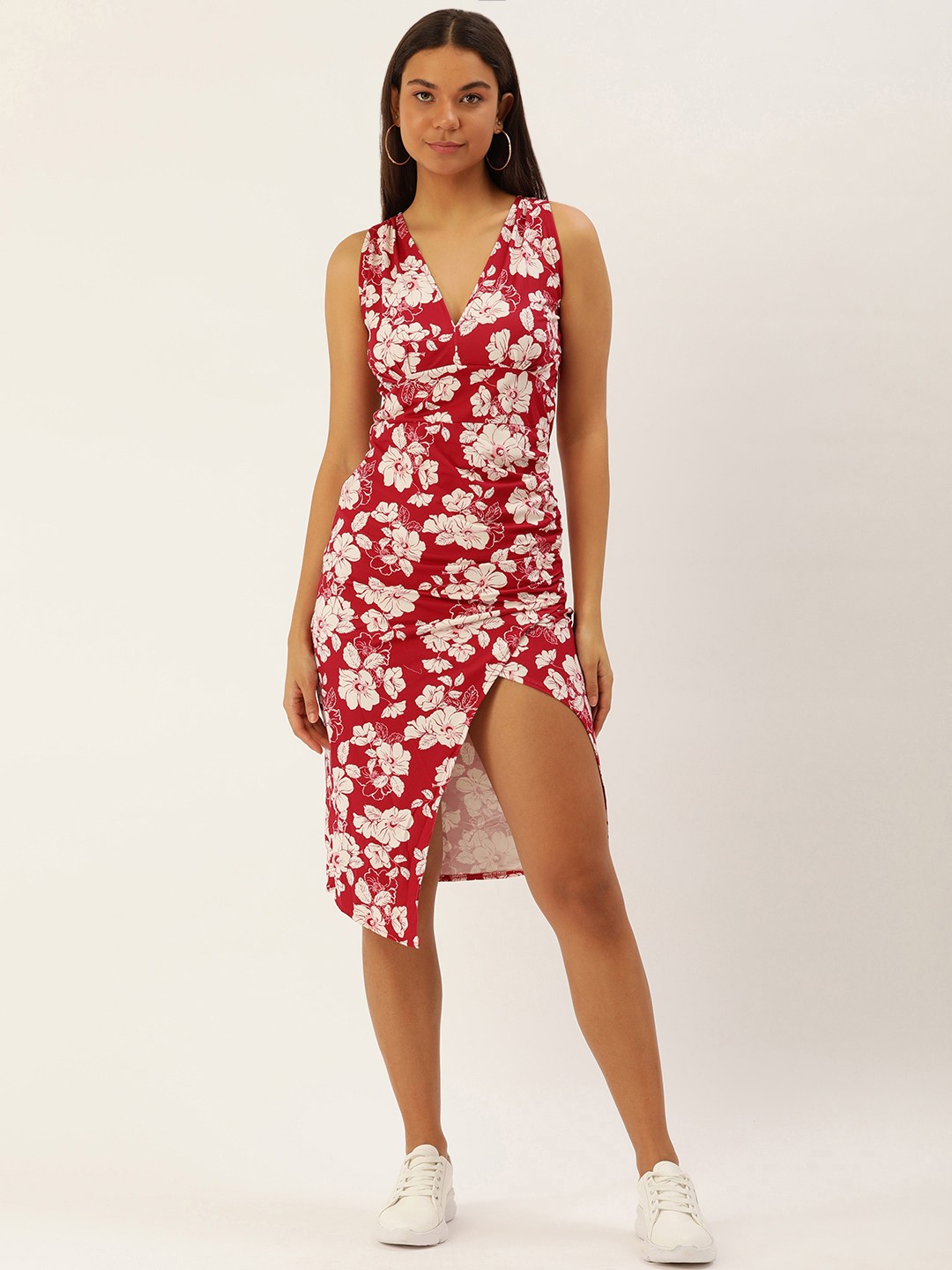 Buy Forever 21 Floral Print Bodycon Midi Dress With A High Slit