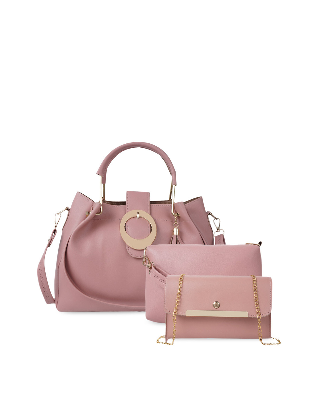 Buy DressBerry Pack Of 3 Pink & Gold Toned Textured Structured Handheld ...