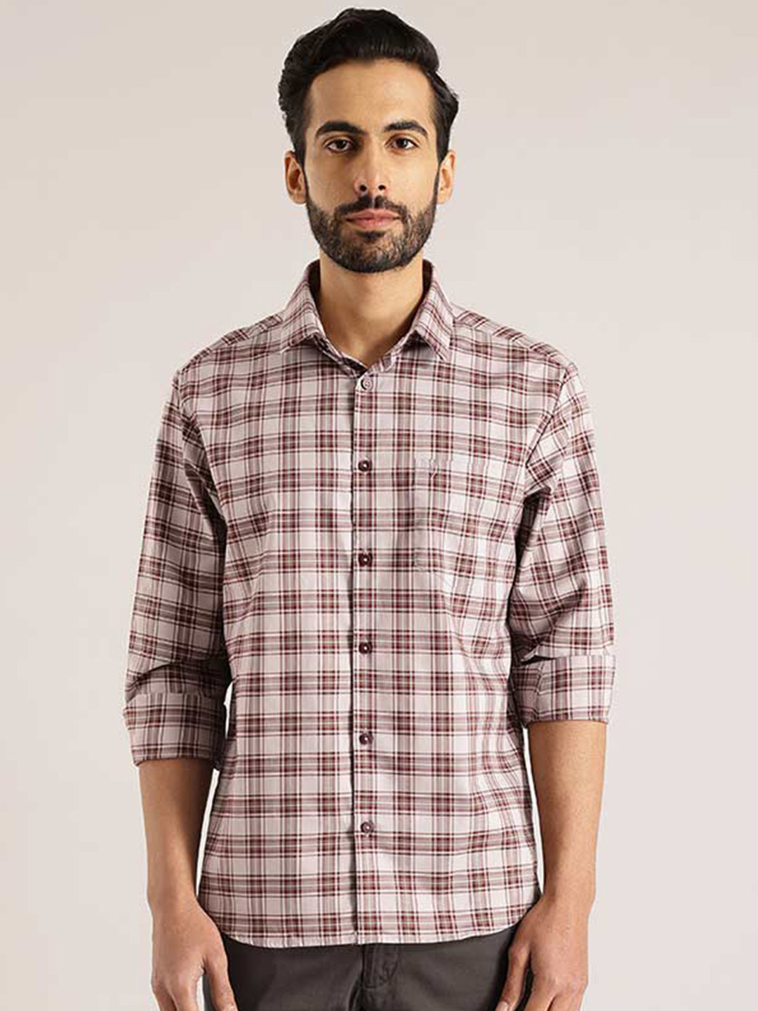 Buy Indian Terrain Tartan Checks Chiseled Fit Slim Fit Pure Cotton ...