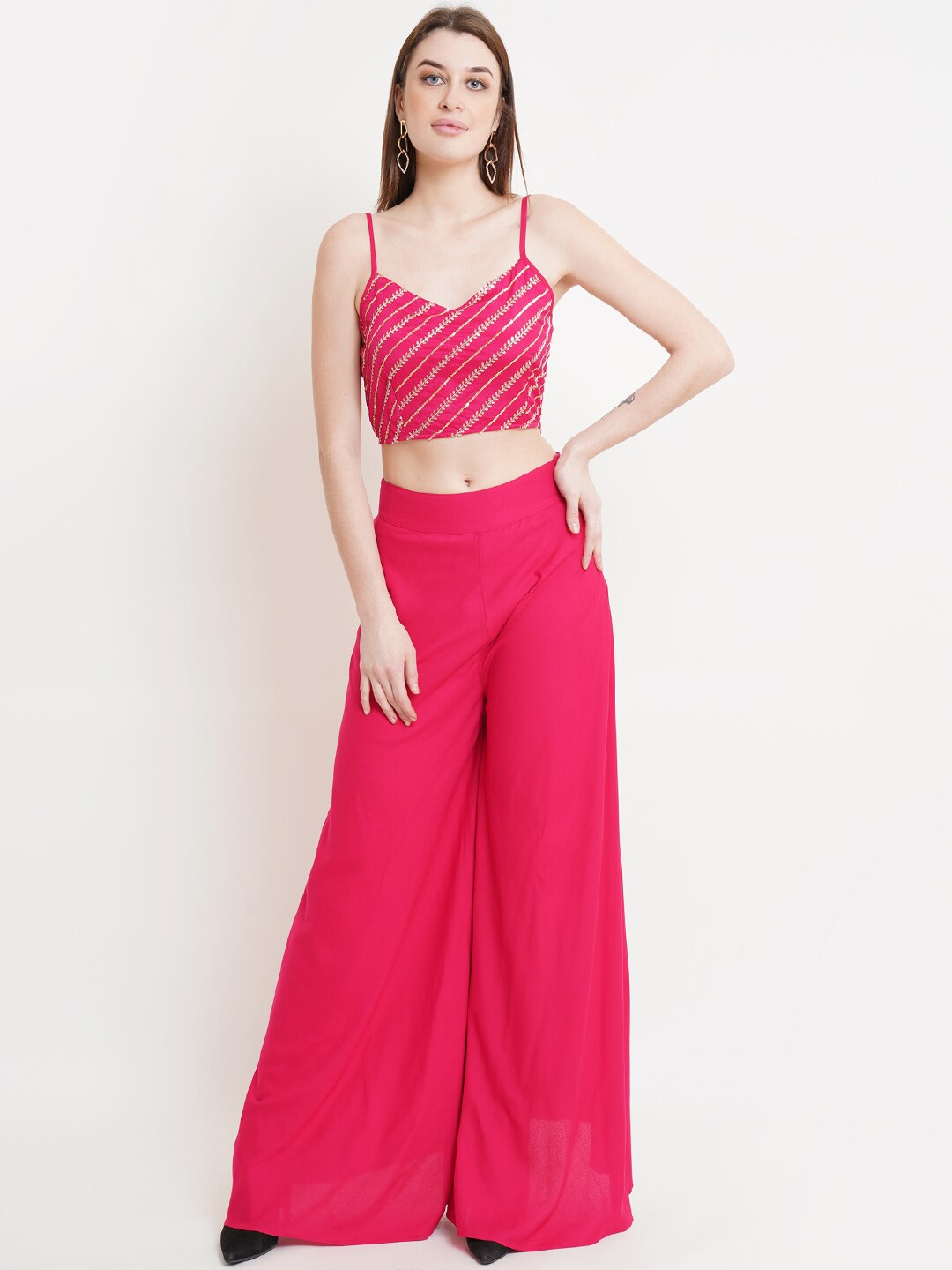 Buy Purple State Ethnic Motifs Thread Work Crop Top With Sharara Co