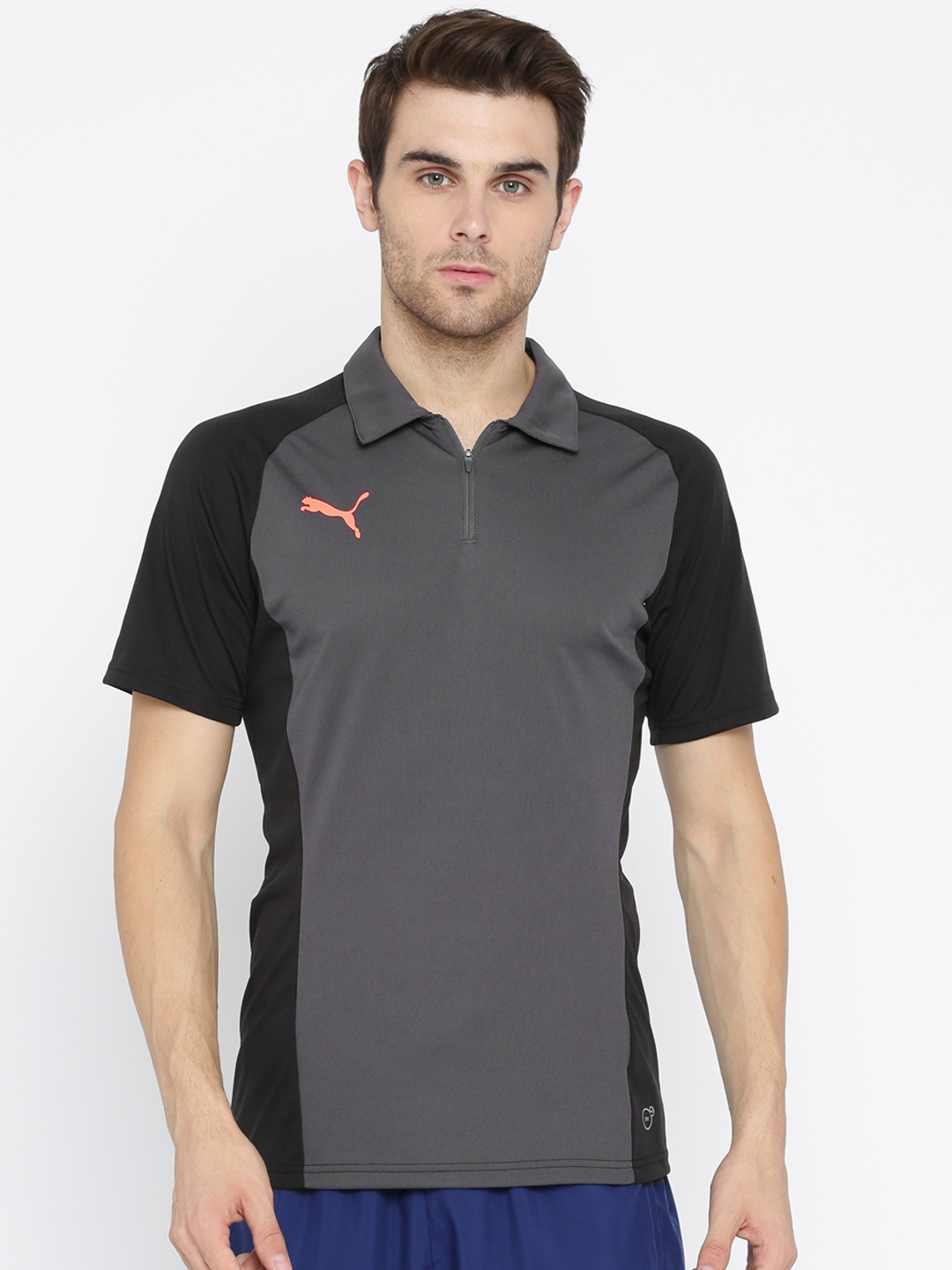 Buy Puma Men Grey Colourblocked Polo Collar Sports T Shirt - Tshirts ...