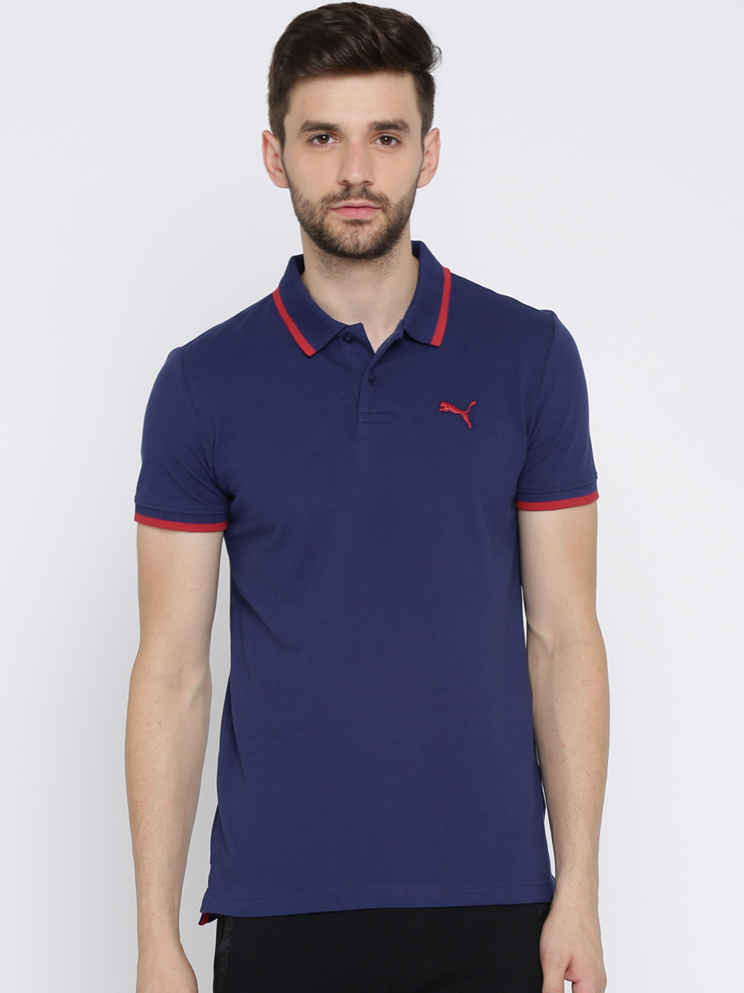 Buy Puma Men Blue Solid Active Hero Polo Collar Slim Fit T Shirt ...