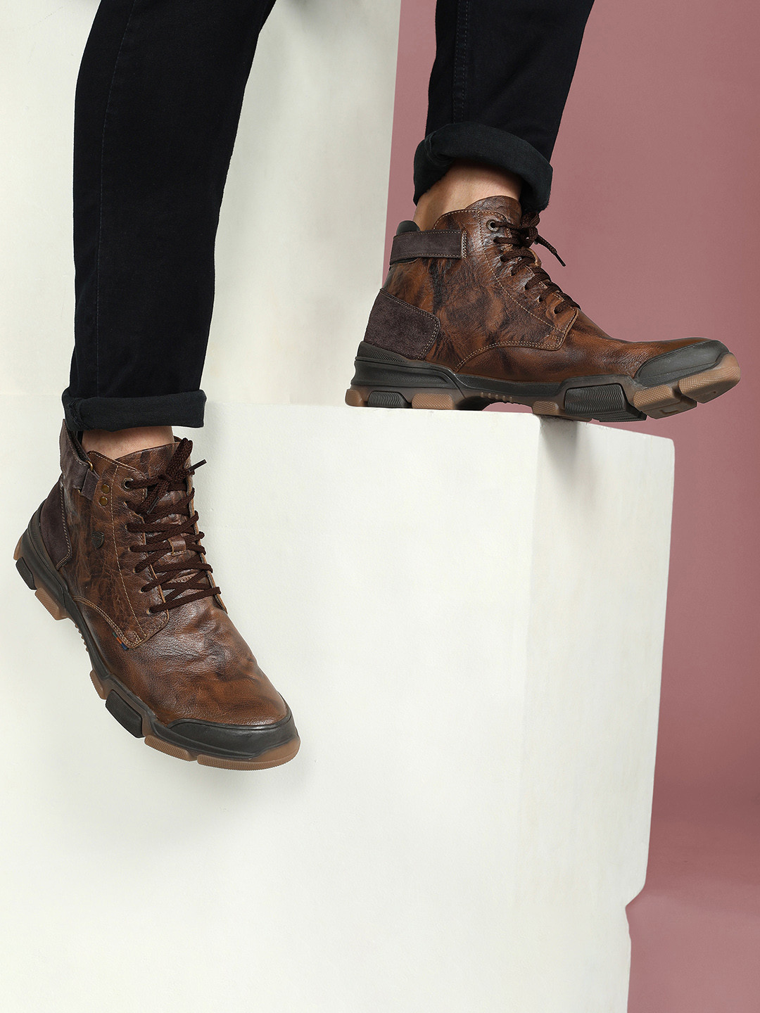 Buy Buckaroo Men Textured Genuine Leather Biker Boots - Boots for Men ...