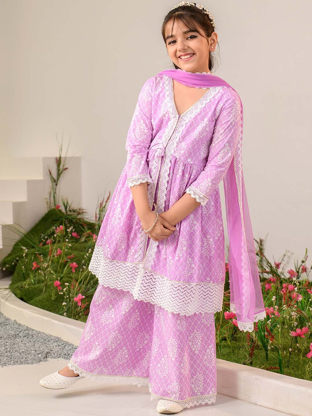 Buy Pspeaches Girls Ethnic Motifs Printed Pure Cotton Kurta With