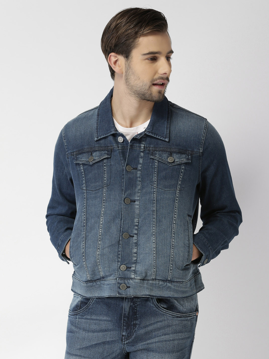 Buy Blue Saint Men Blue Washed Denim Jacket - Jackets for Men 2317918 ...