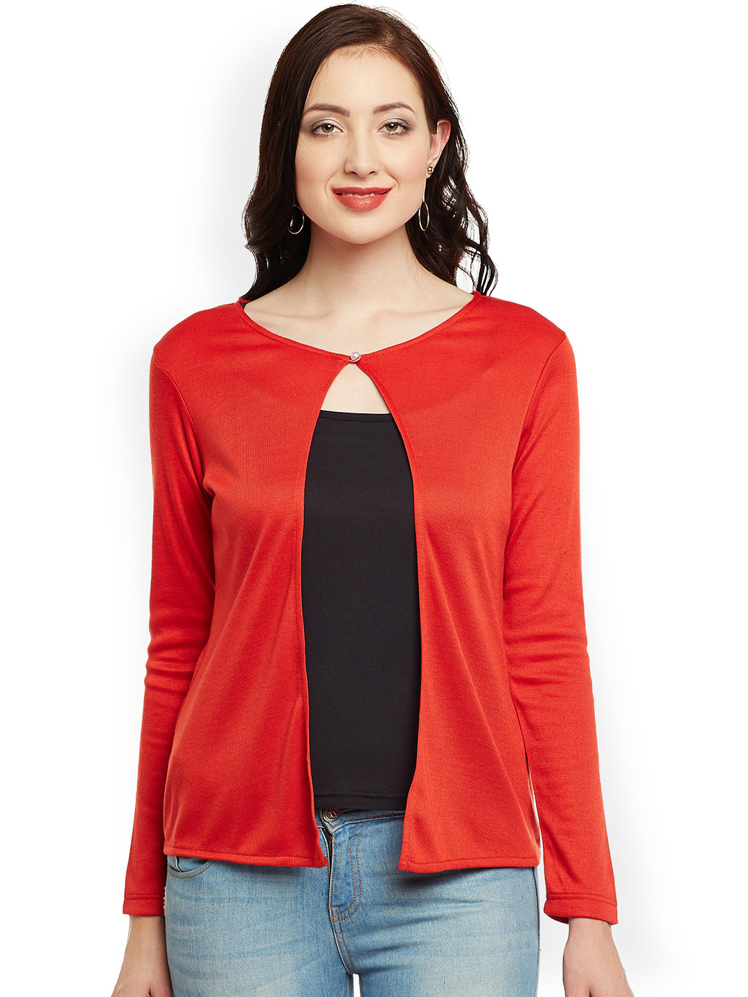 Buy WISSTLER Red Solid Open Front Shrug - Shrug for Women 2317979 | Myntra