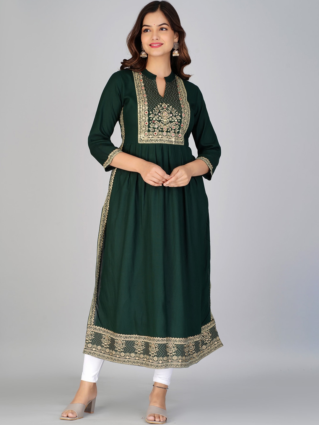 Buy Kalini Ethnic Motifs Yoke Design Flared Sleeves Thread Work A Line