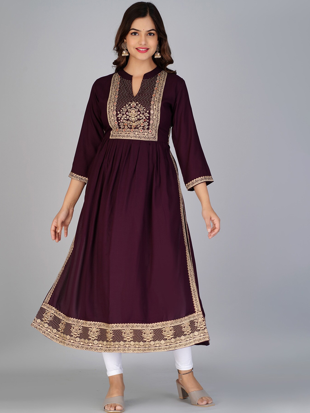 Buy Kalini Ethnic Motifs Printed Mirror Work A Line Kurta Kurtas For