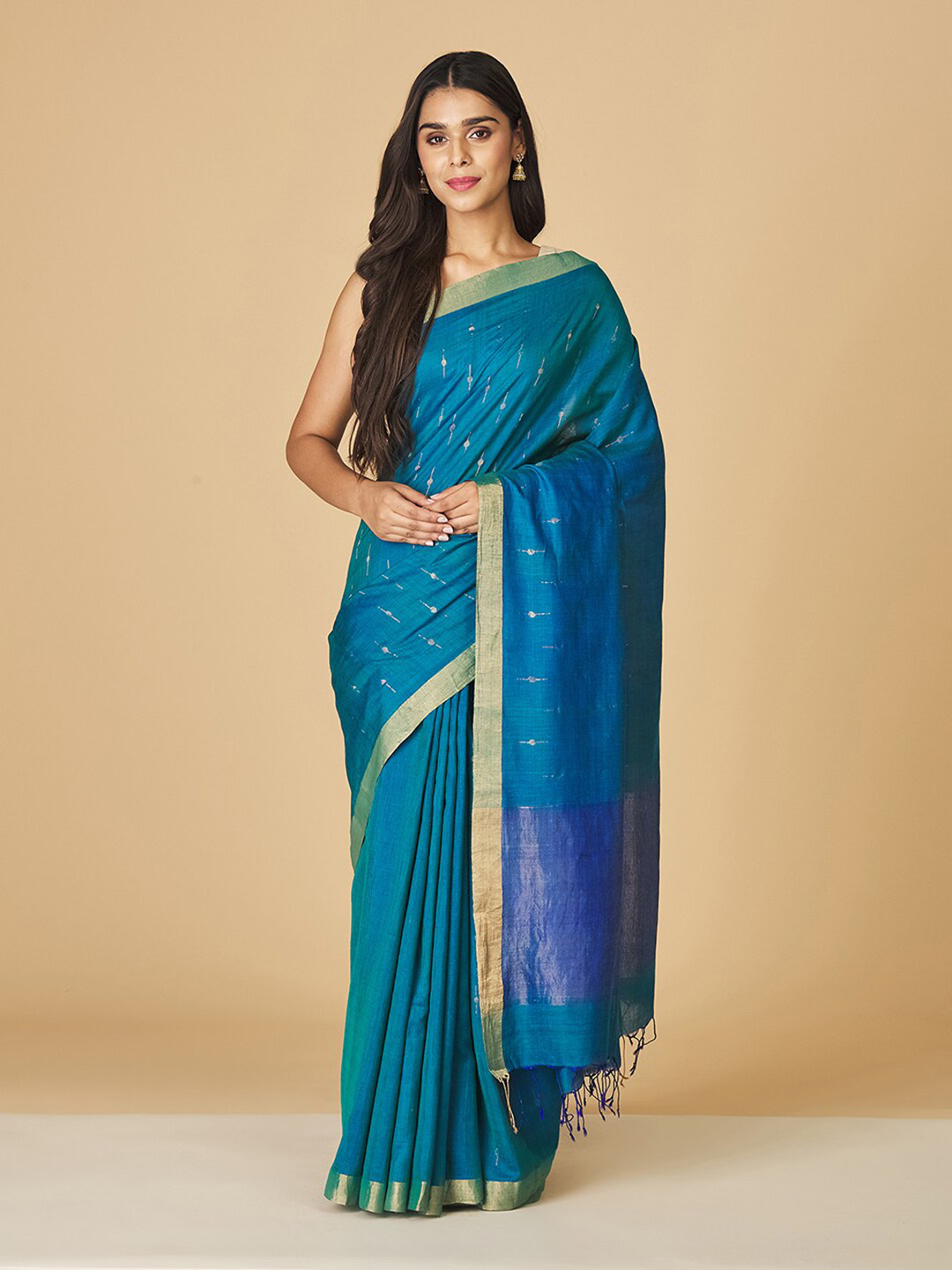 Buy Fabindia Abstract Woven Design Zari Silk Cotton Jamdani Saree ...