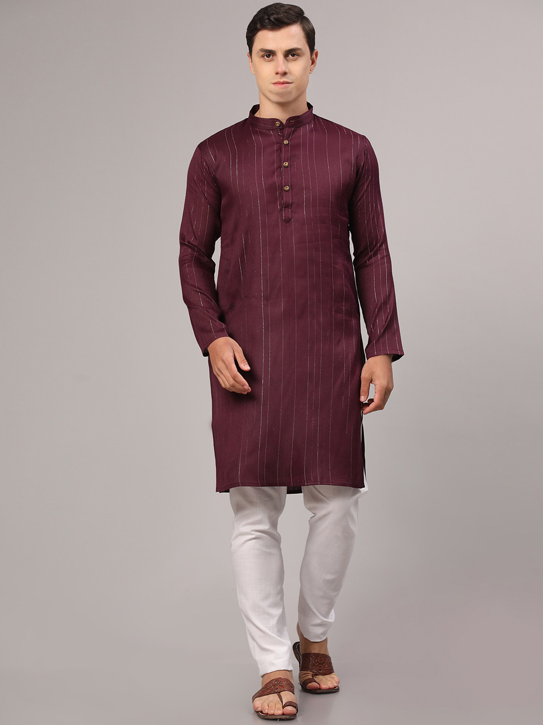 Buy Murta Trends Mandarin Collar Striped Regular Kurta With Pyjamas ...