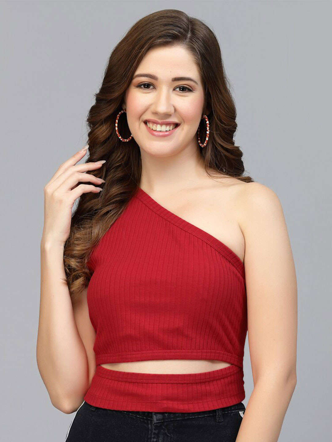 Buy Strong And Brave Odour Free Striped One Shoulder Fitted Cotton Crop ...