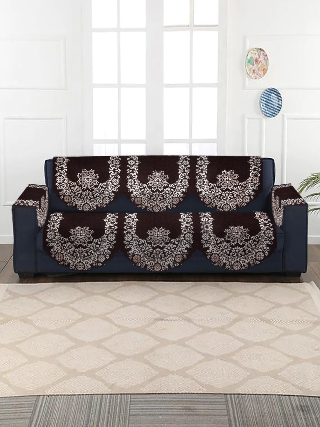 Buy HOSTA HOMES Brown Printed 5 Seater Sofa Cover With Arms - Sofa ...