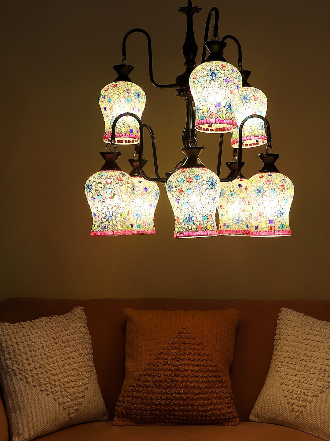 Buy MFD HOME FURNISHING Black & White Textured Ceiling Lamp With 8 ...