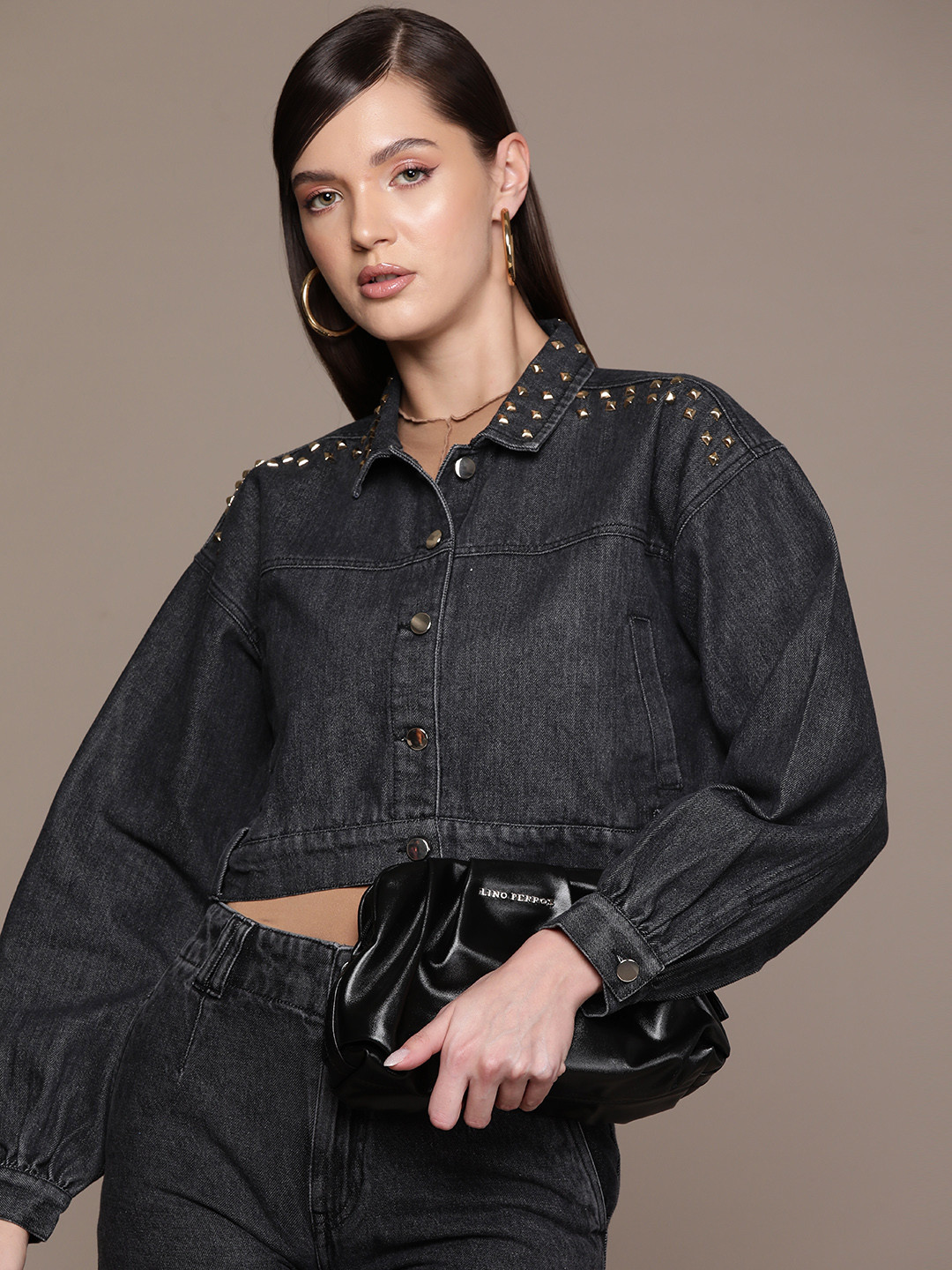Buy Bebe Denim Daze Studded Crop Denim Jacket - Jackets for Women ...