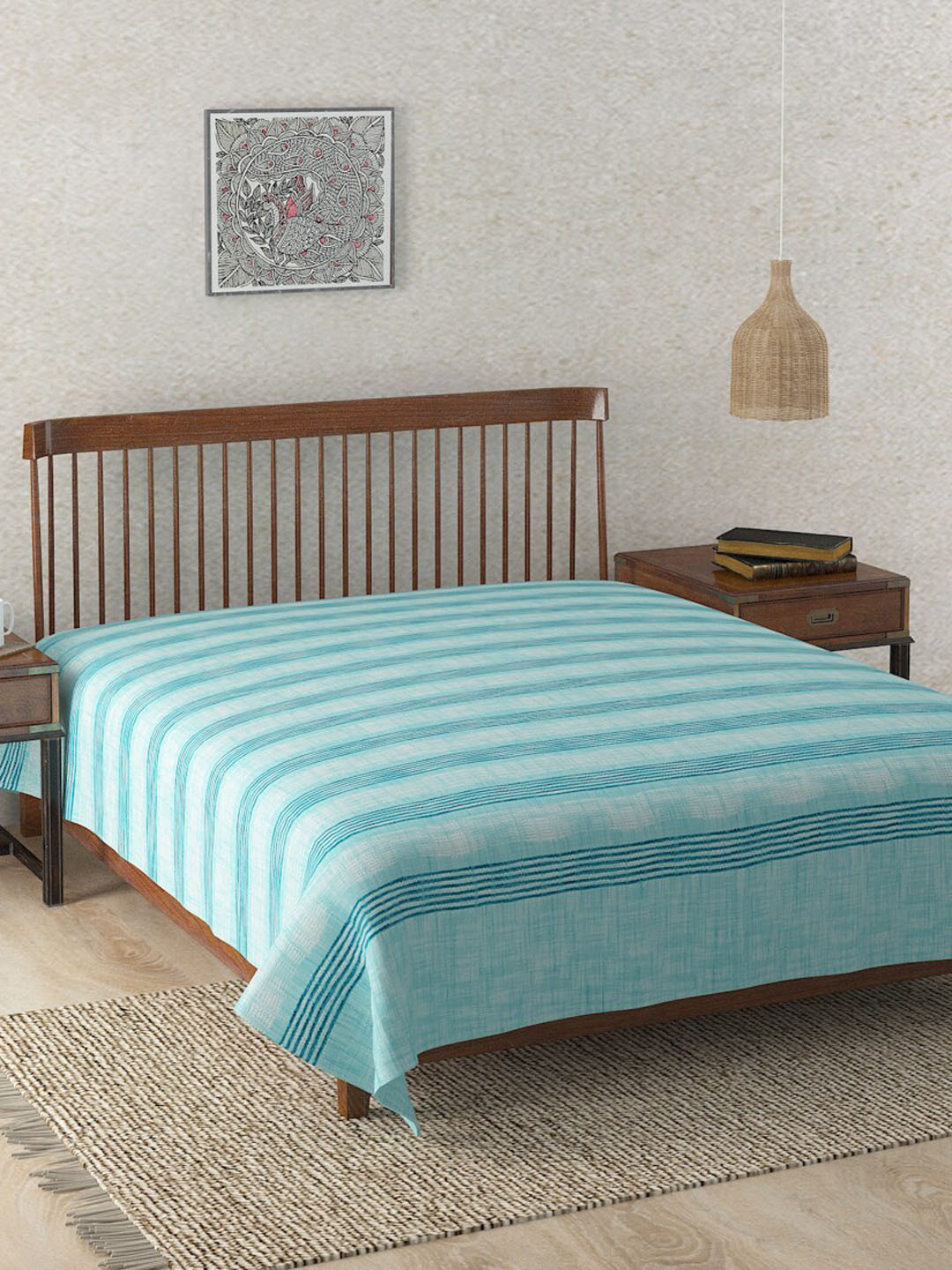 Buy Fabindia Blue & White Striped Advait Cotton Single Bed Cover - Bed ...