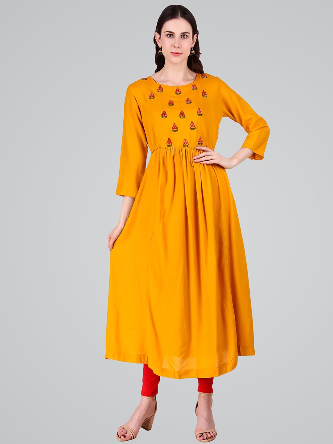 Buy Metro Fashion Floral Embroidered Pure Cotton Anarkali Kurta