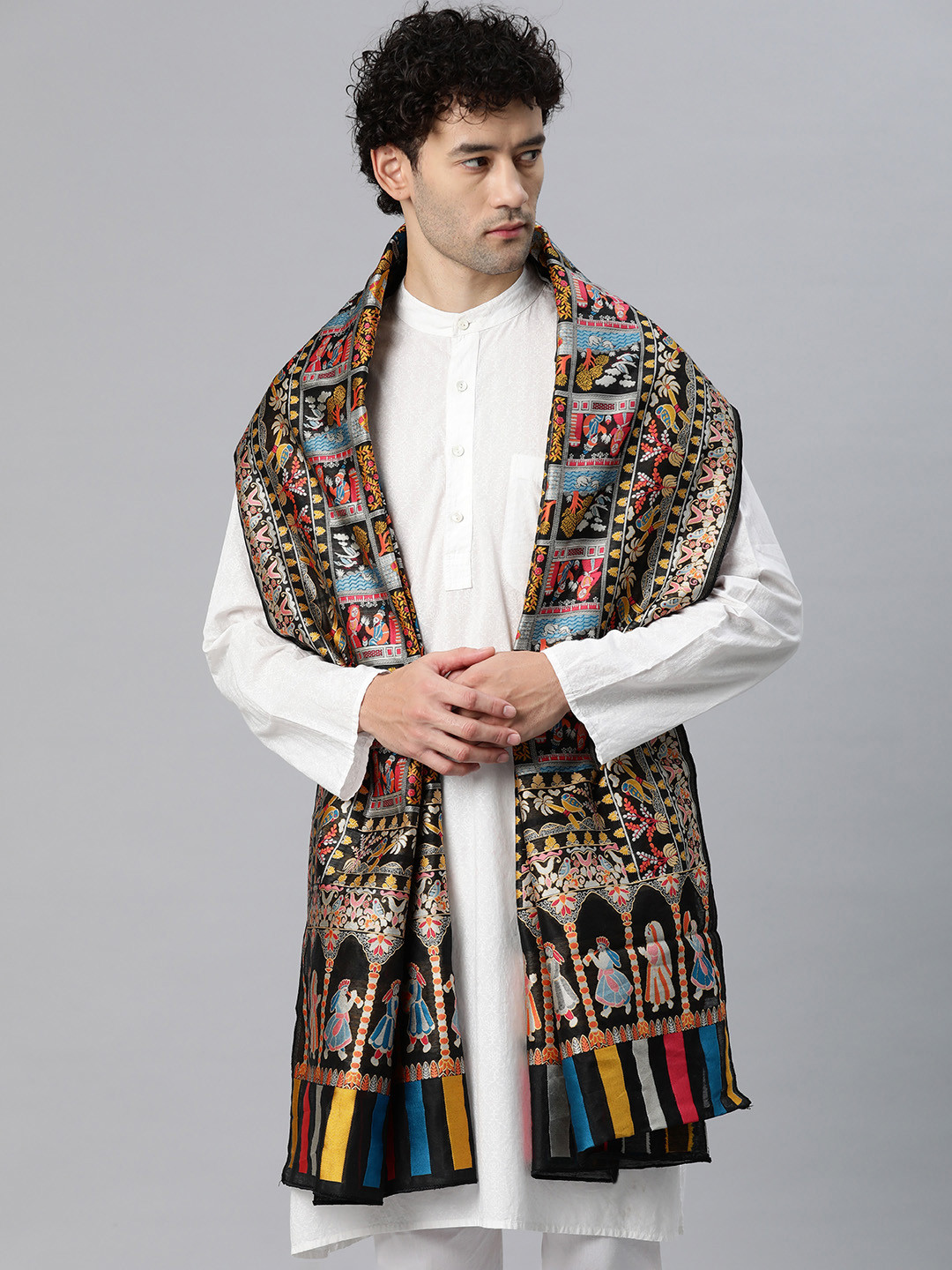 Buy Silk Land Men Ethnic Motifs Embroidered Kalamkari Dupatta - Dupatta ...