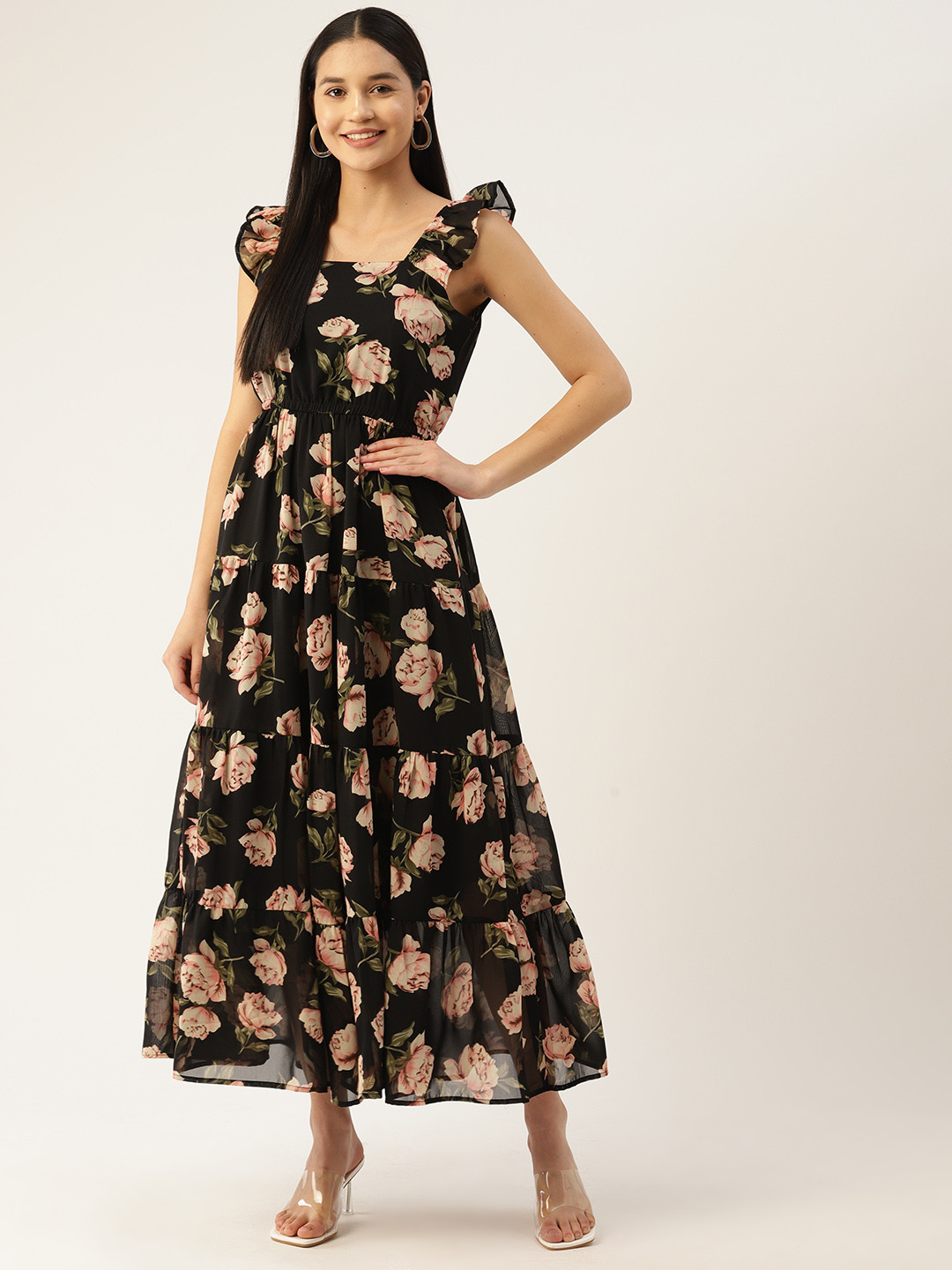 Buy Deewa Floral Print Georgette Fit & Flare Maxi Dress - Dresses for ...