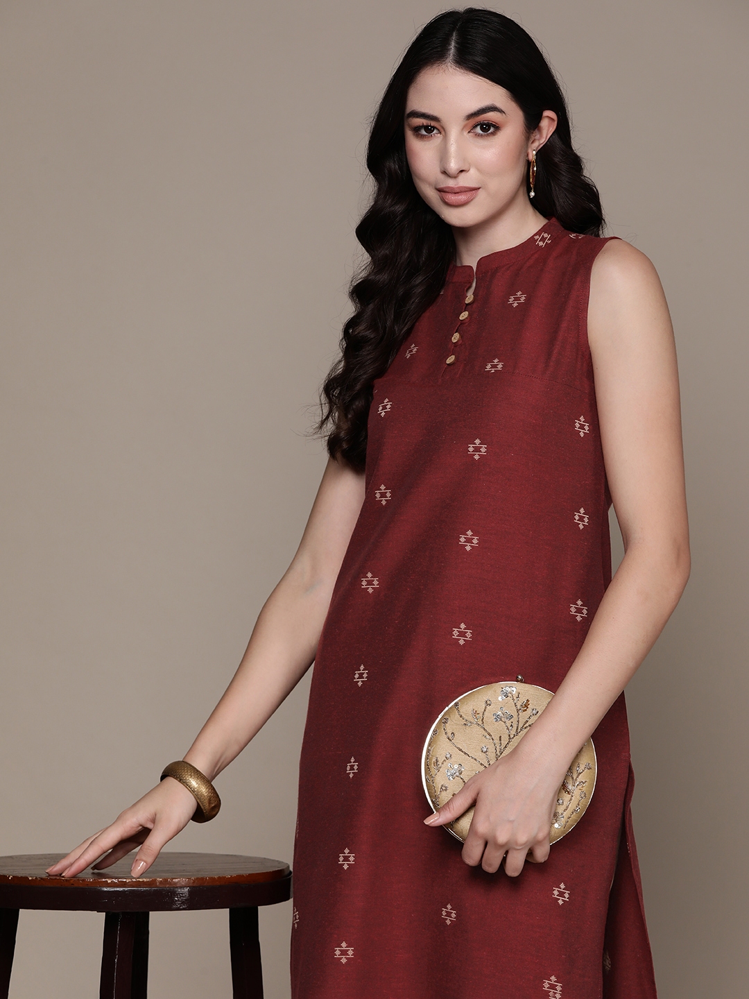 Buy Anubhutee Ethnic Motifs Printed Mandarin Collar Kurta Kurtas For
