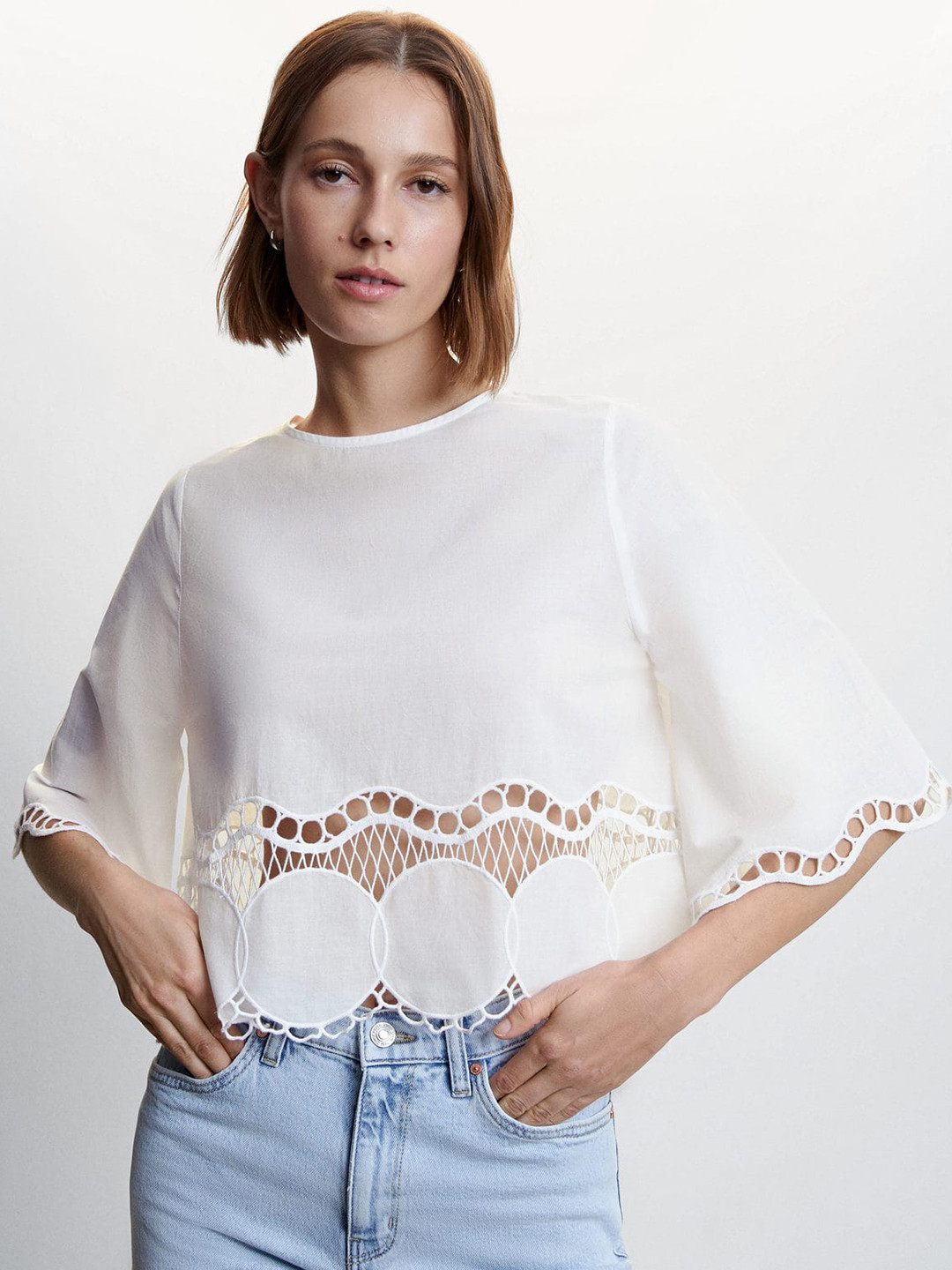 Buy MANGO Lace Pure Cotton Top - Tops for Women 23199976 | Myntra