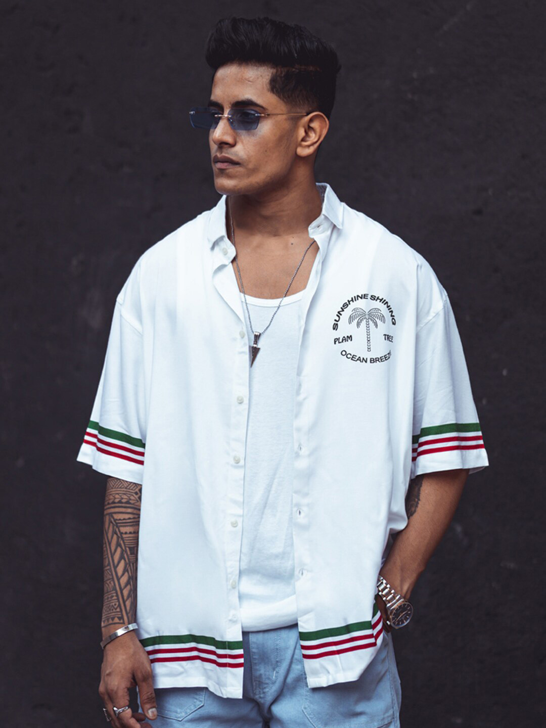 Buy Powerlook White India Slim Sunshine Printed Drop Shoulder Sleeves ...