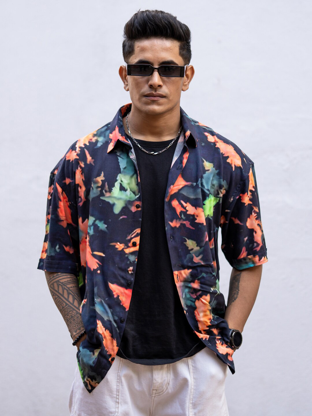 Buy Powerlook Navy Blue India Slim Tie & Dye Printed Drop Shoulder ...