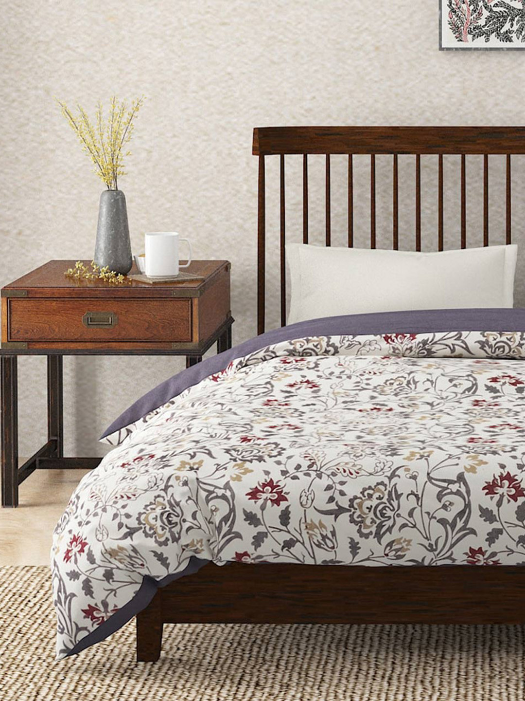 Buy Fabindia Suvira Beige Floral AC Room 350 GSM Cotton Single Bed ...