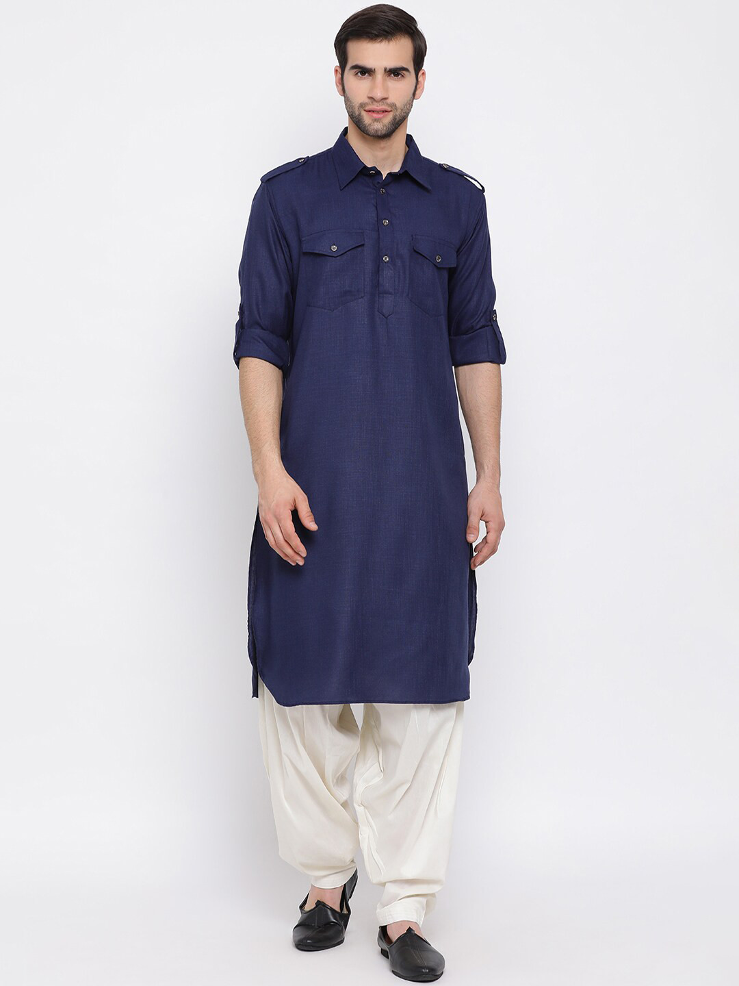 Buy VASTRAMAY Shirt Collar Pathani Kurta With Patiala - Kurta Sets for ...
