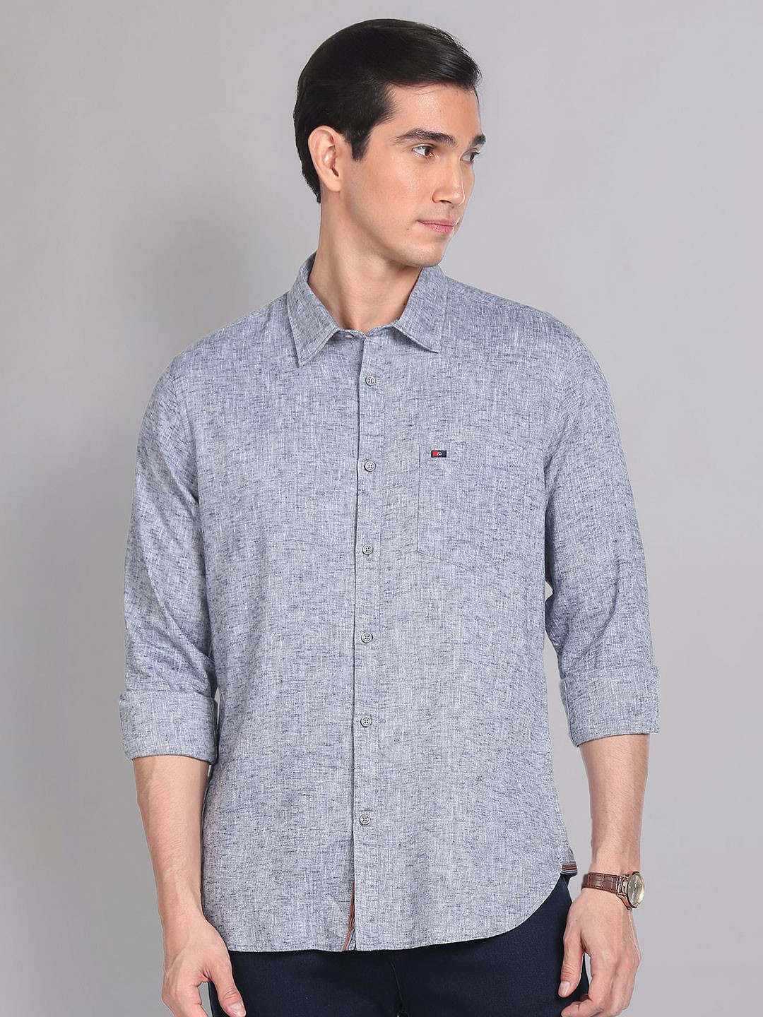 Buy AD By Arvind Textured Self Design Spread Collar Slim Fit Casual ...