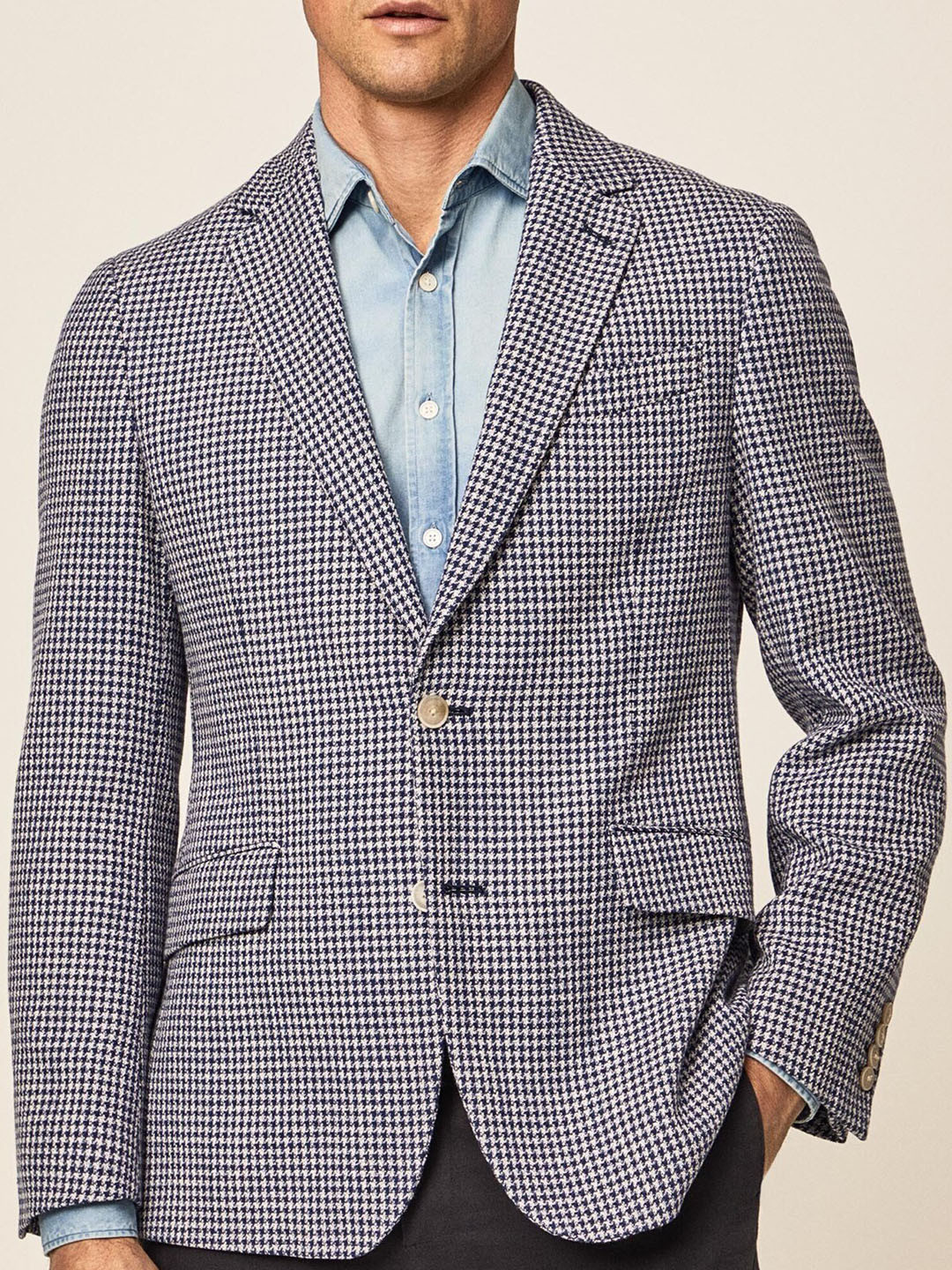 Buy HACKETT LONDON Checked Slim Fit Single Breasted Cotton Blazer ...
