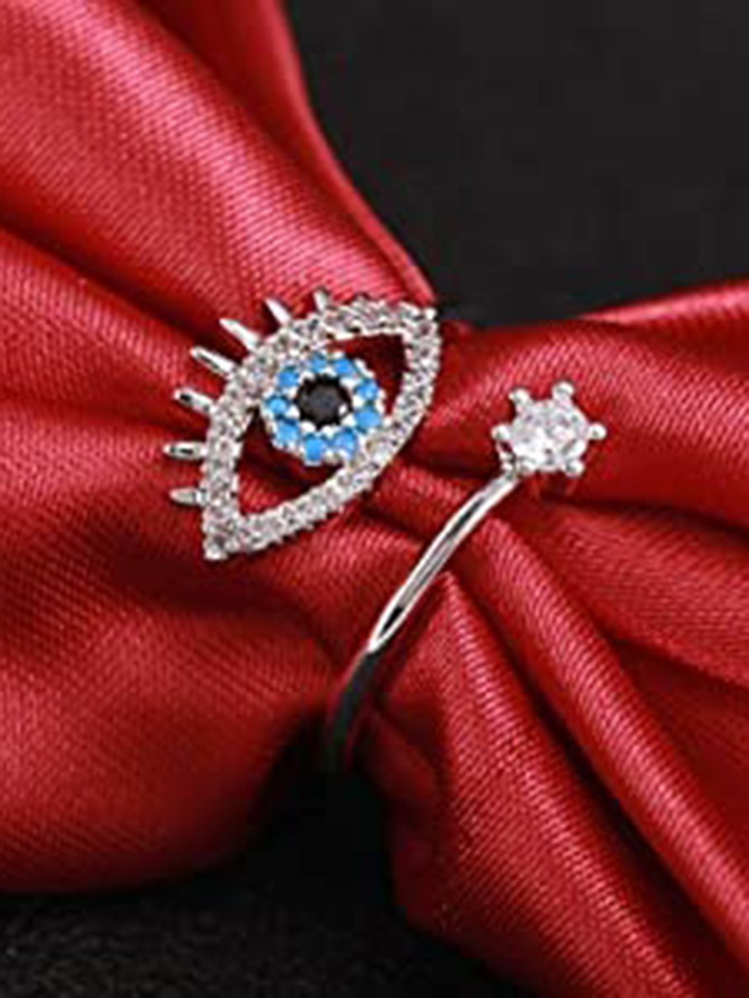 Buy KARISHMA KREATIONS Silver Plated Stone Studded Evil Eye Adjustable Finger Ring - Ring for ...
