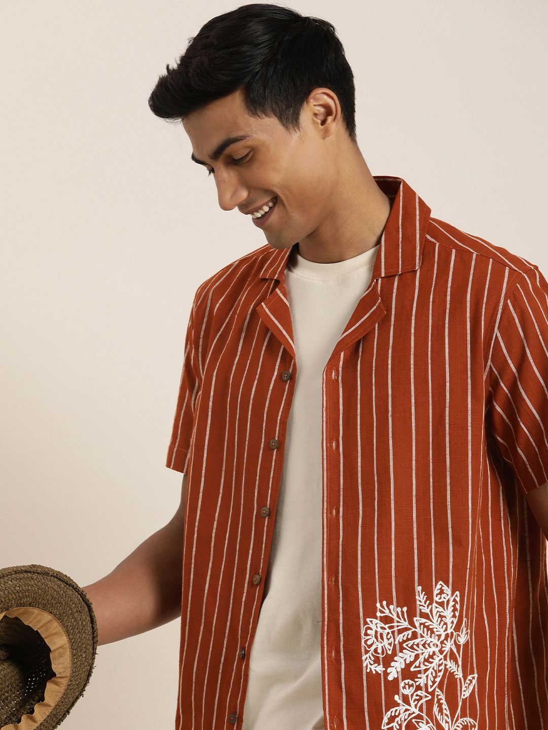 Buy Taavi Pure Cotton Striped Kashidakari Shirt - Shirts for Men ...