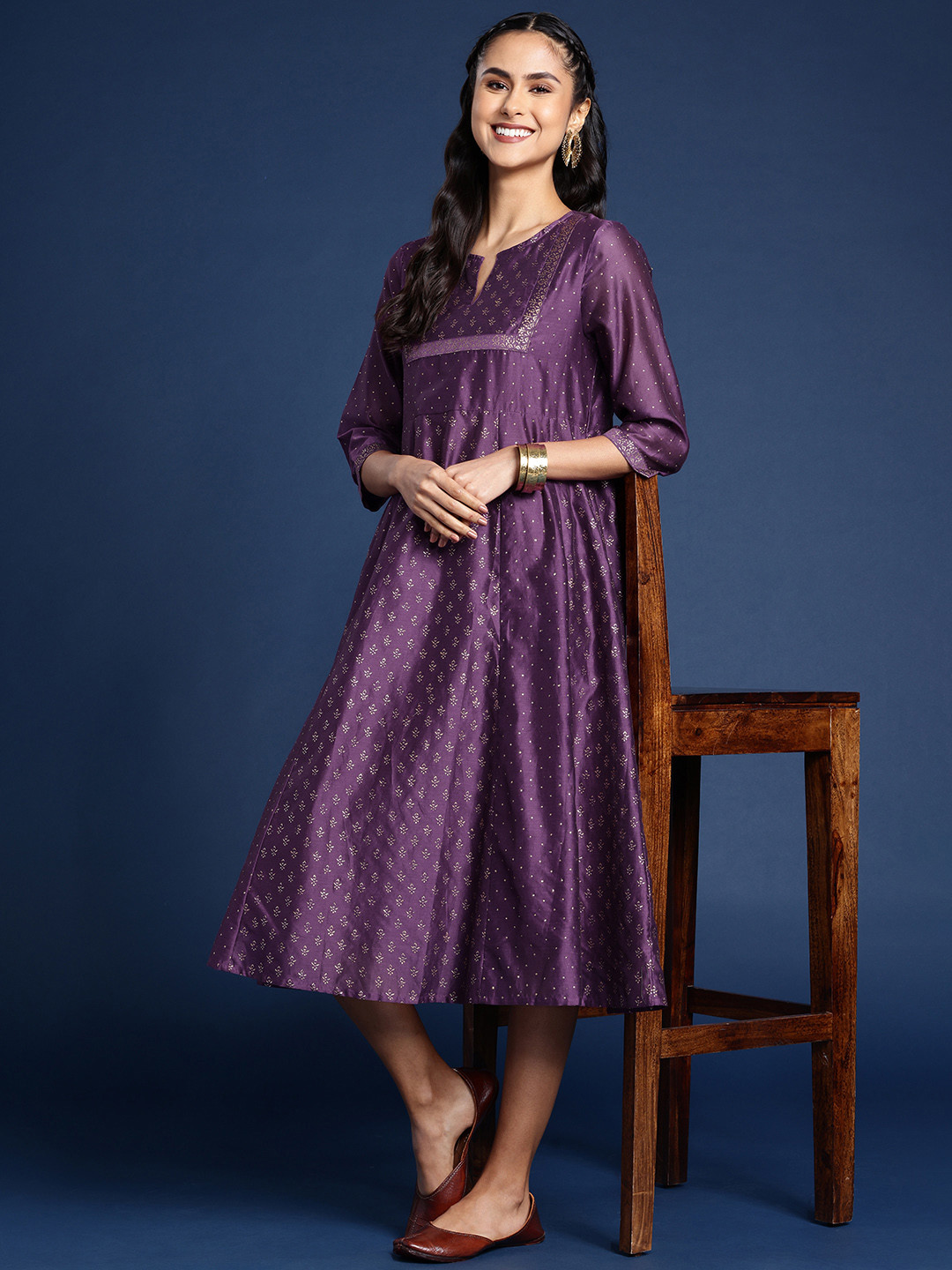 Buy Taavi Ethnic Motifs Printed Rogan A Line Ethnic Dress - Ethnic ...