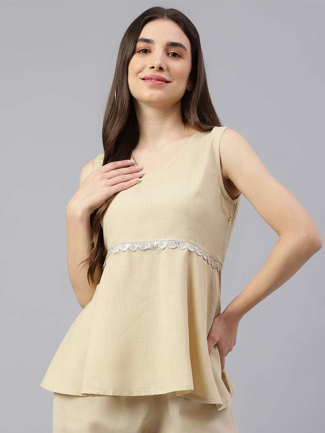 Buy KALINI V Neck Sleeveless Linen Top - Tops for Women 23213060 | Myntra