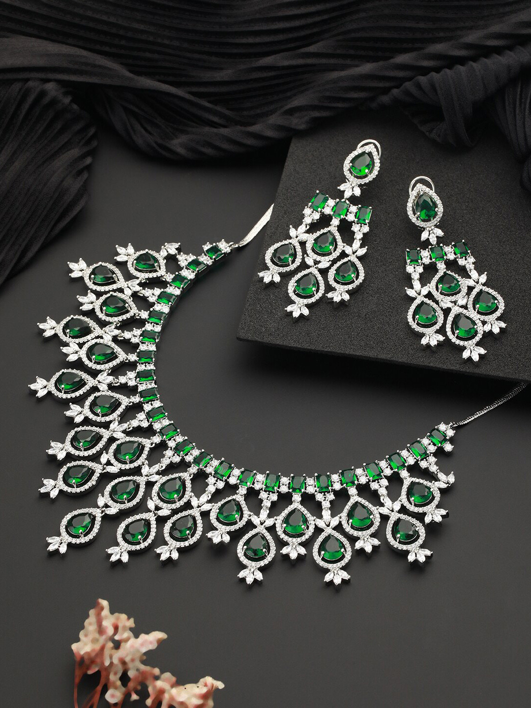 Buy Saraf RS Jewellery Silver Plated CZ Studded Jewellery Set ...