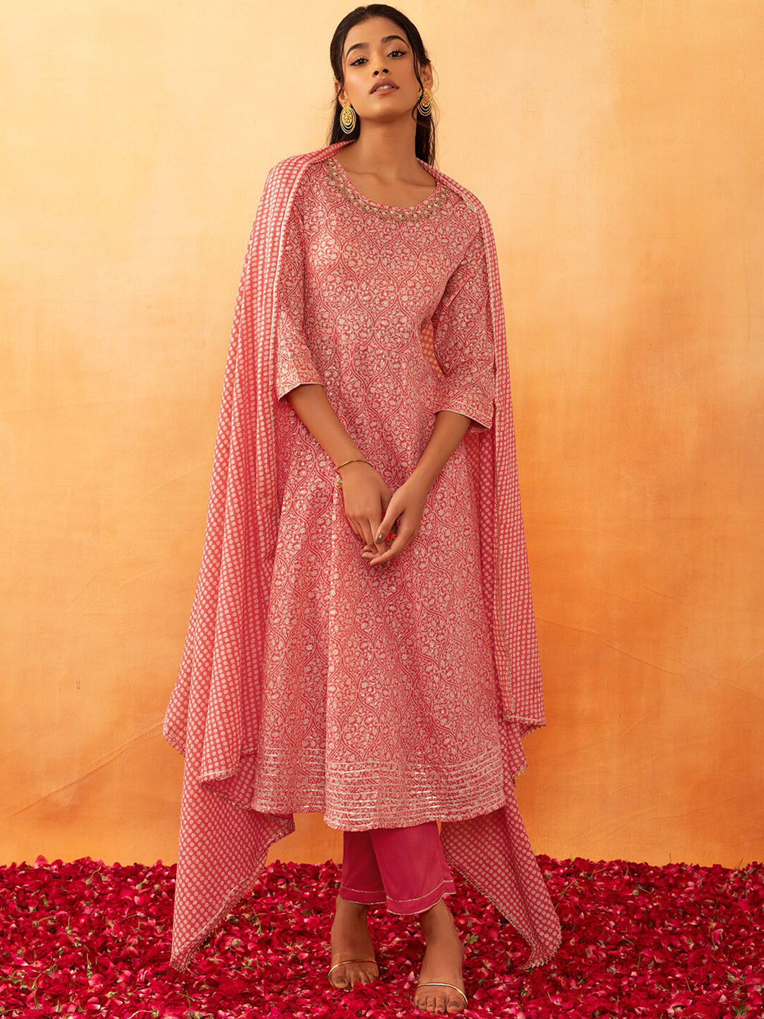 Buy Rang By Indya Floral Printed Beads And Stones Pure Cotton Kurta ...