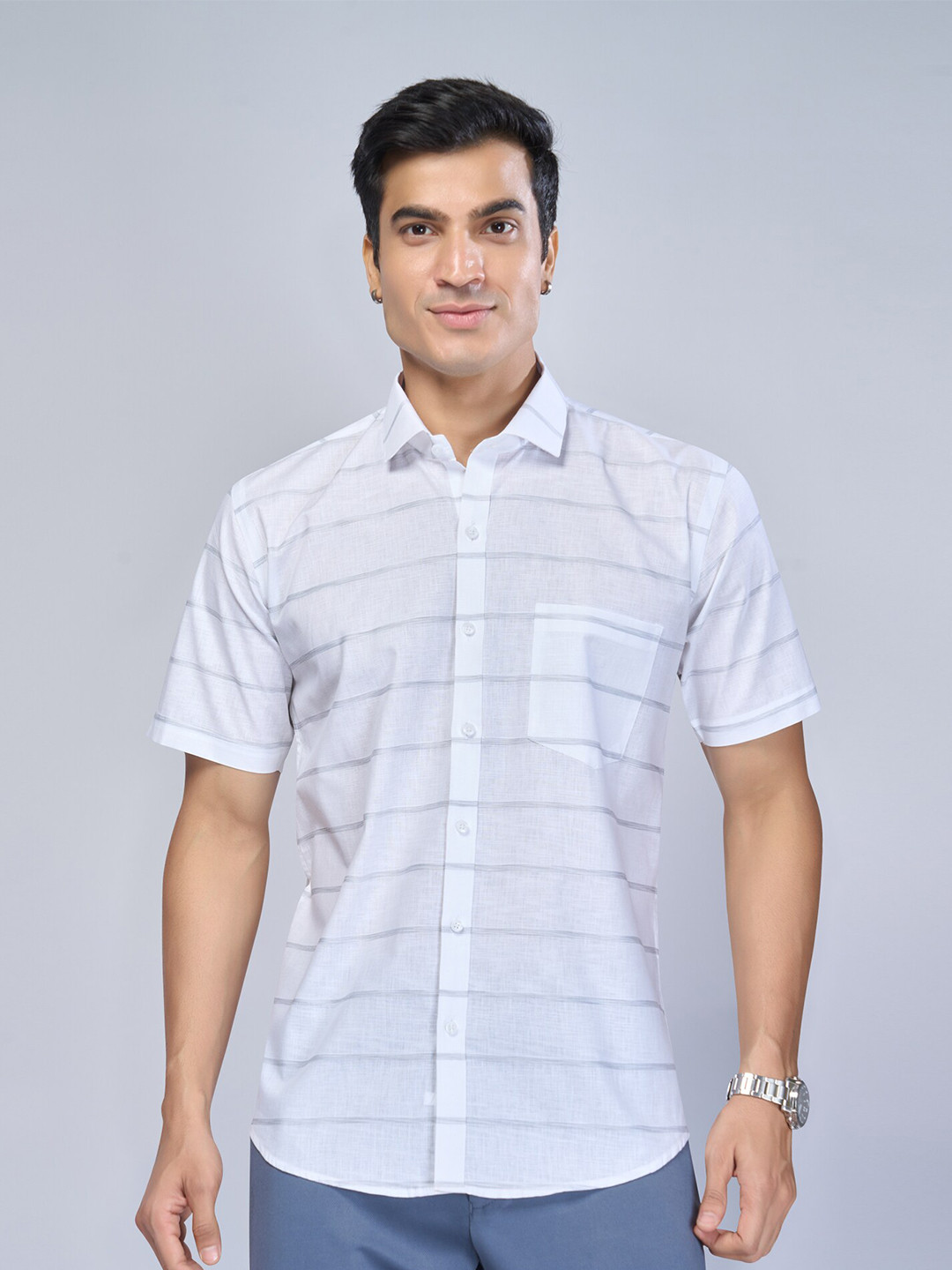 Buy MARK & ALBERT Slim Fit Horizontal Stripes Linen Casual Shirt - Shirts for Men 23221142 | Myntra