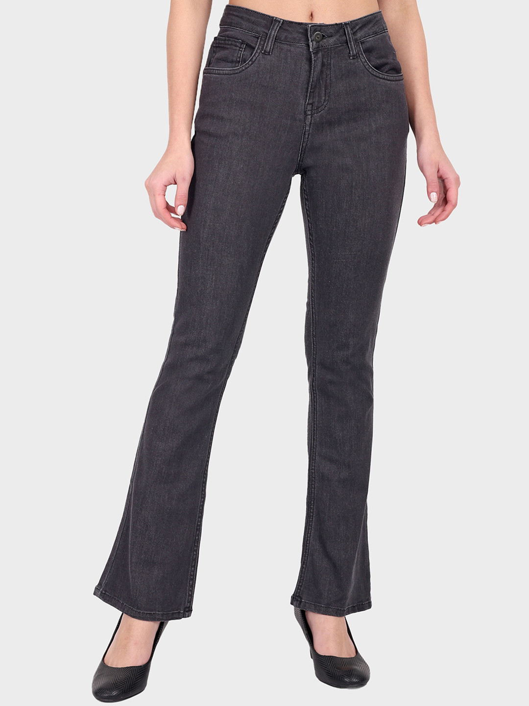 Buy Mast & Harbour Women Grey Mid Rise Stretchable Bootcut Jeans ...