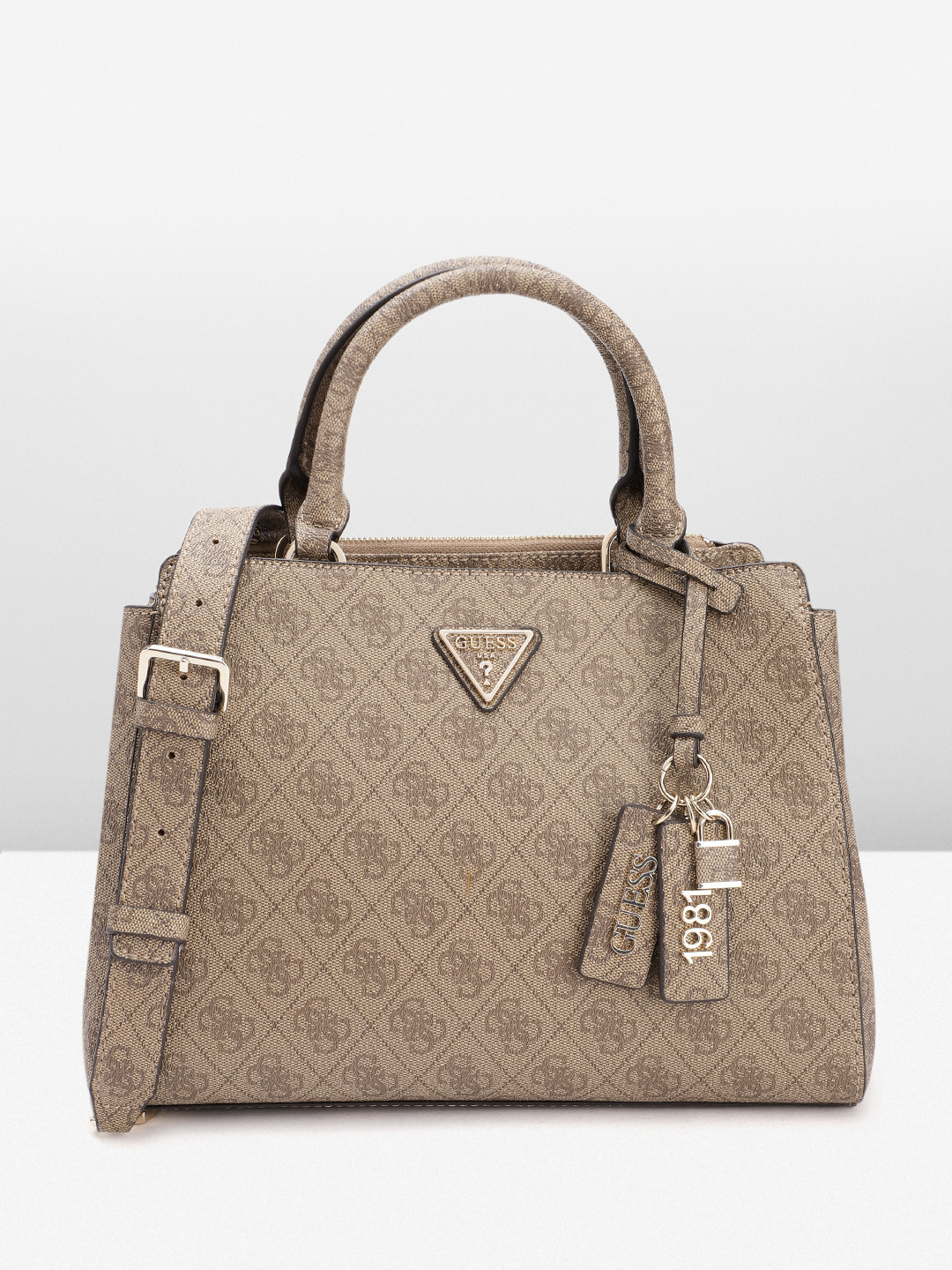 Buy GUESS Brand Logo Printed Structured Handheld Bag With Sling Strap ...