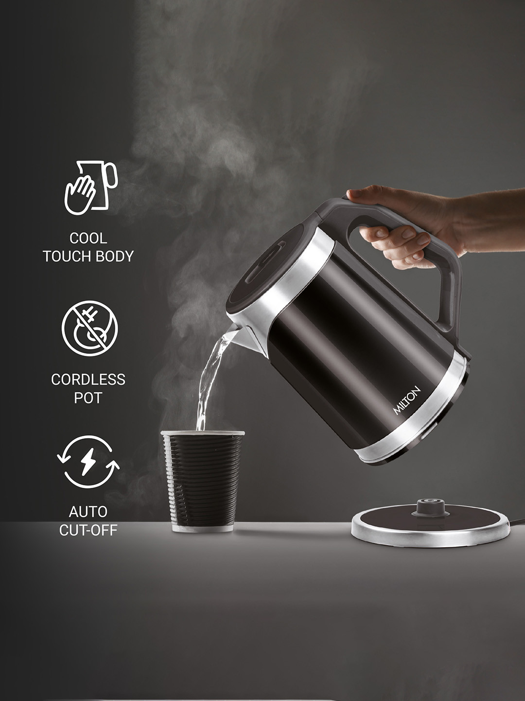 Buy Milton Vienna Black Stainless Steel Double Walled Electric Kettle 1 ...