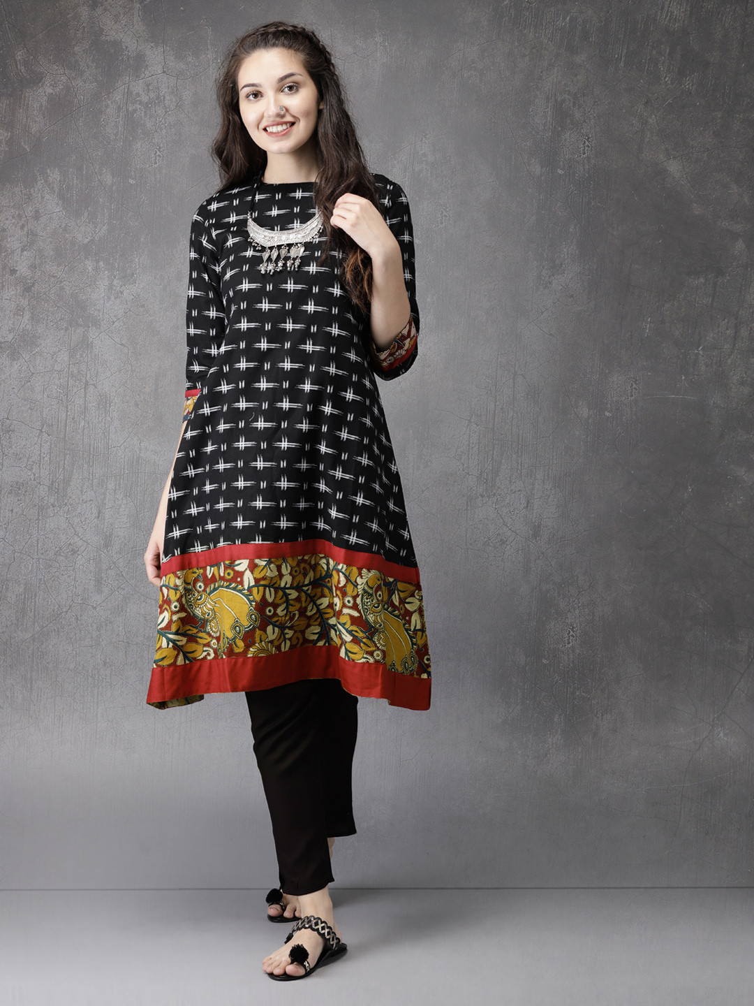Buy Anouk Women Black Printed A Line Kurta - Kurtas for Women 2323185 ...